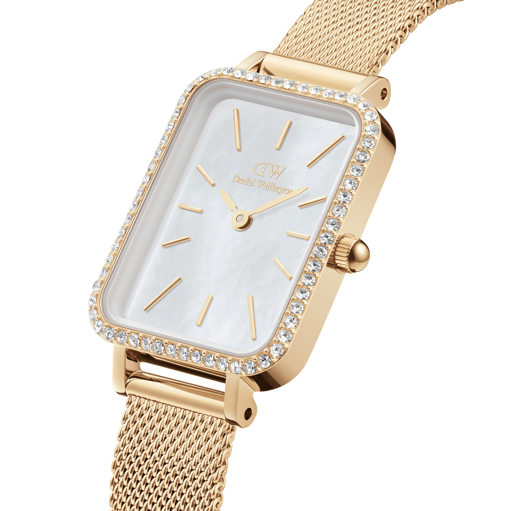 Quadro Bezel white MOP watch - with gold strap | DW