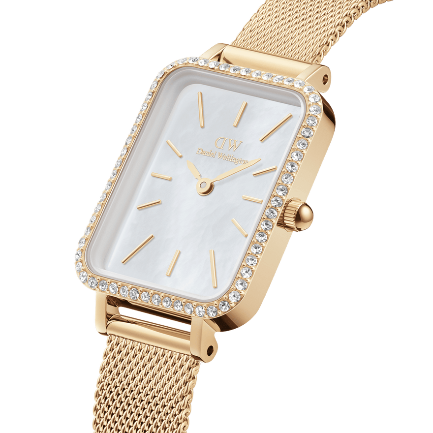 Quadro Bezel white MOP watch - with gold strap | DW